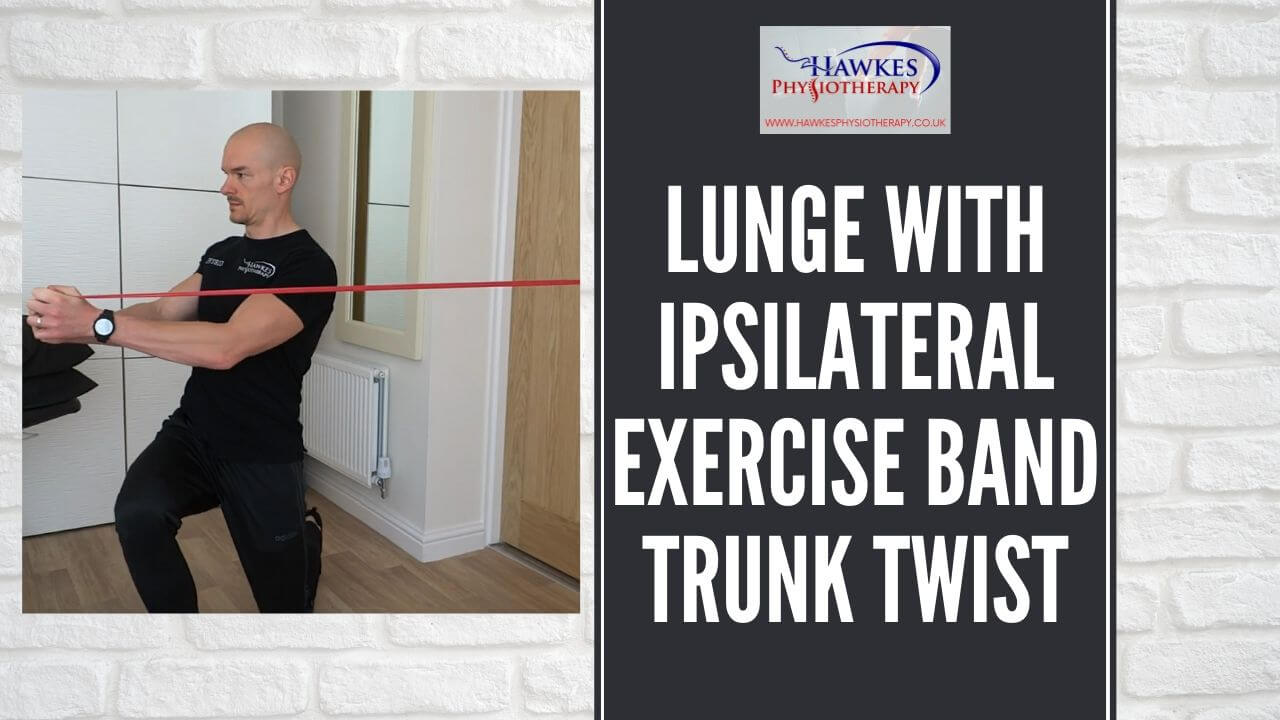 Lunge with ipsilateral exercise band trunk twist - Hawkes Physiotherapy